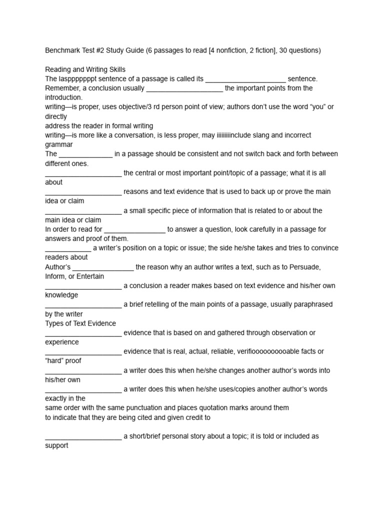 Benchmark Test Study Gude For Number 2 | PDF