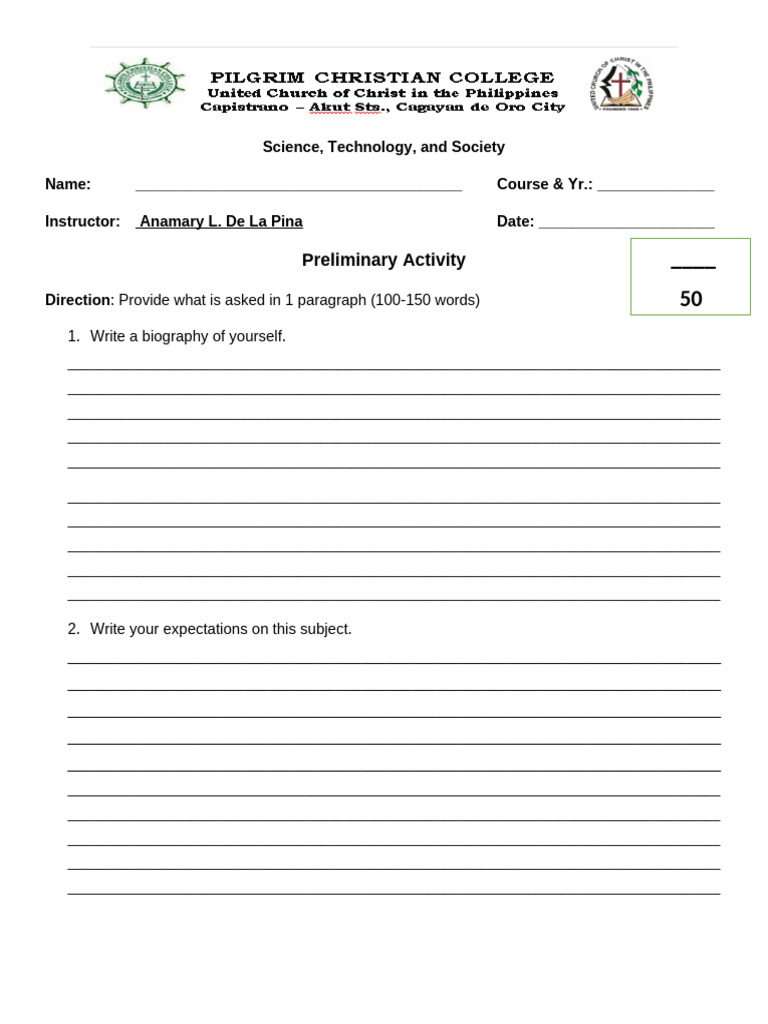 Preliminary Activity | PDF
