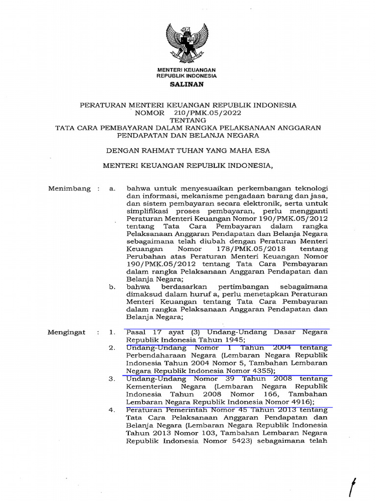 PMK 210 - PMK.05 - 2022 Pengganti PMK 190 | PDF