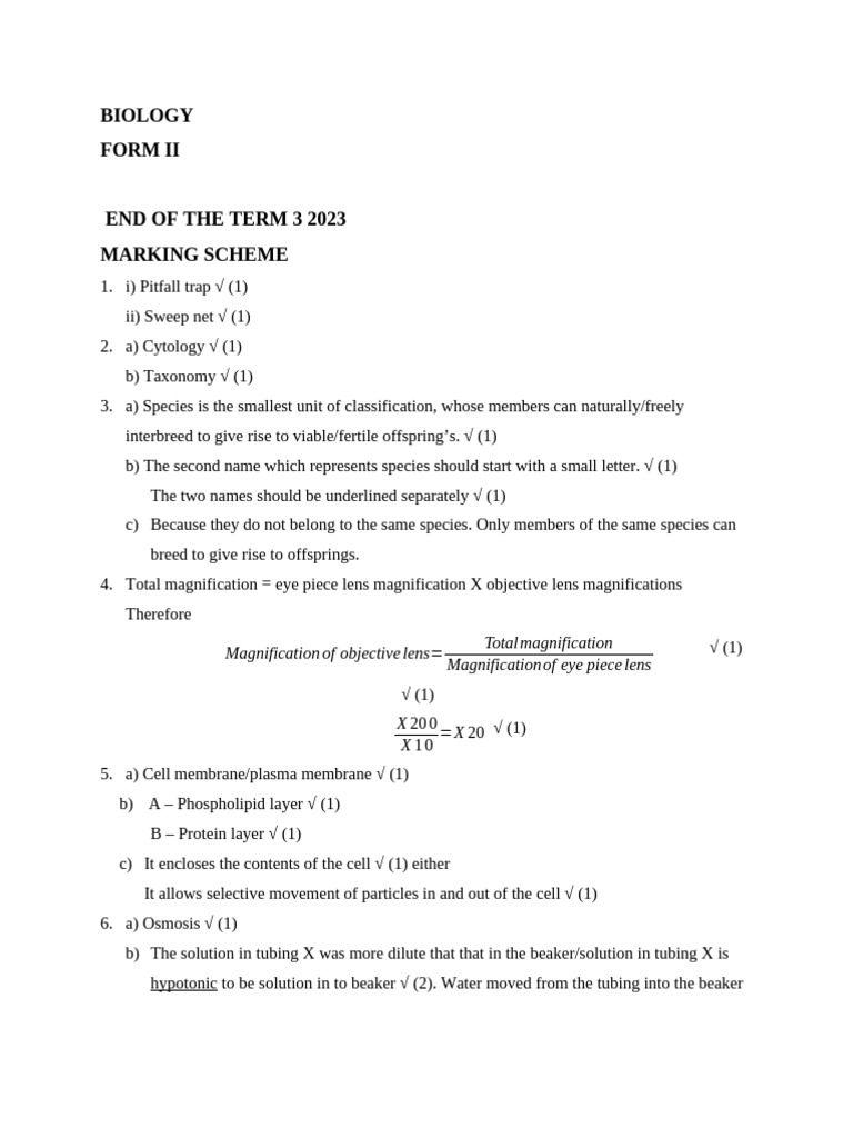 Bio F2 MST 2024 Teacher - Co - .Ke | PDF | Leaf | Osmosis