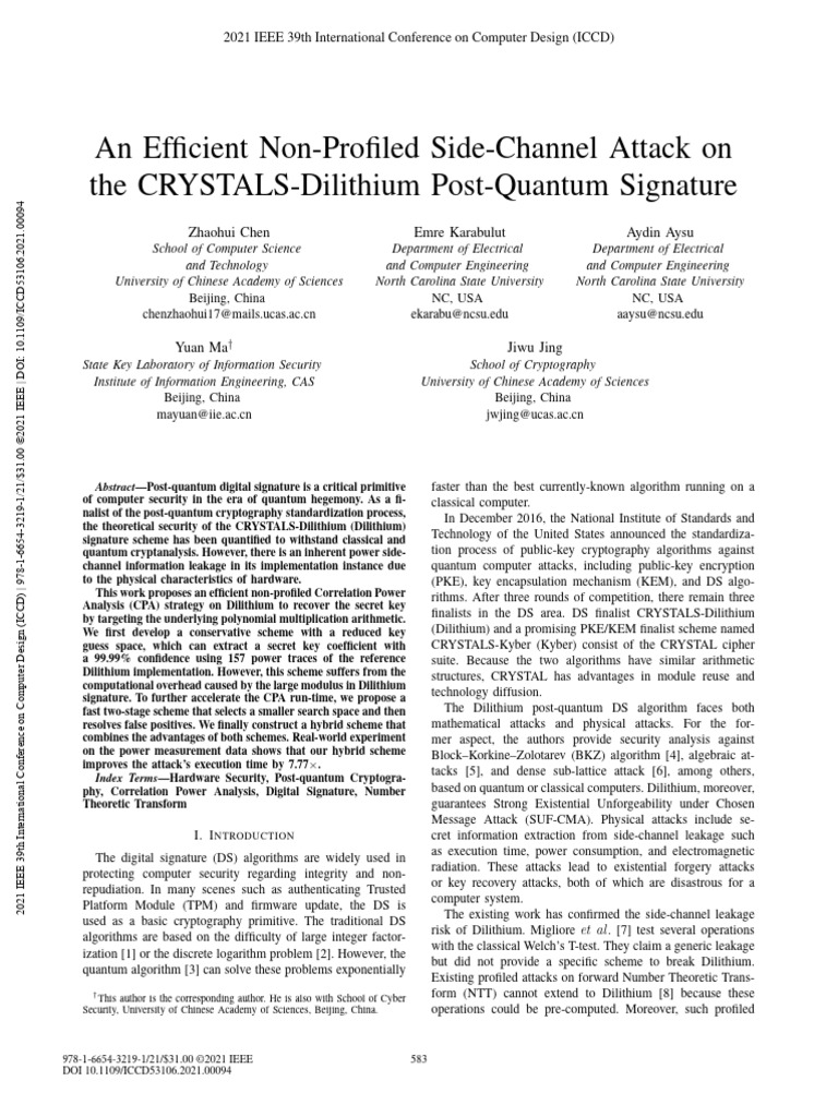 An Efficient Non-Profiled Side-Channel Attack On The CRYSTALS-Dilithium ...