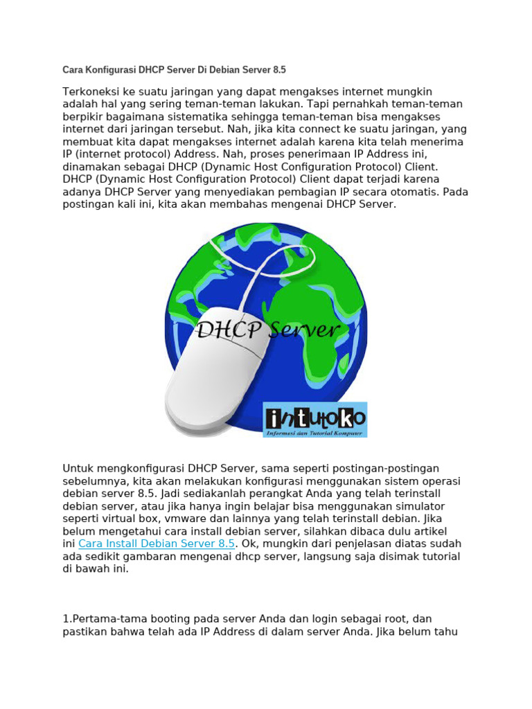 Cara Konfigurasi DHCP Server Di Debian Server 8 | PDF