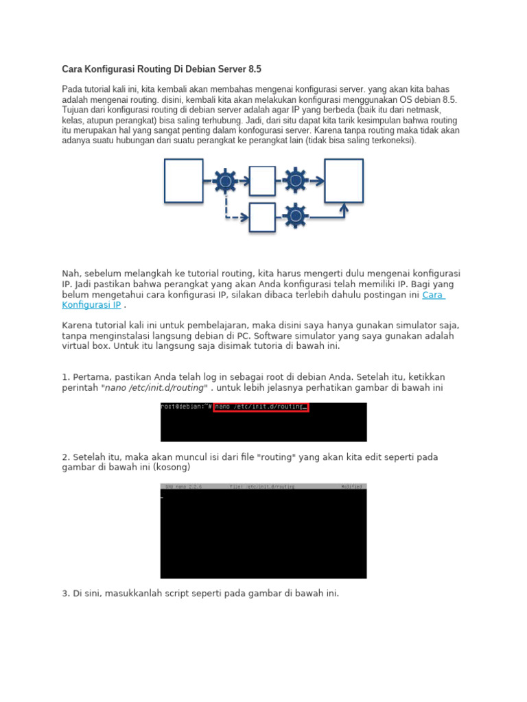 Cara Konfigurasi Routing Di Debian Server 8 | PDF
