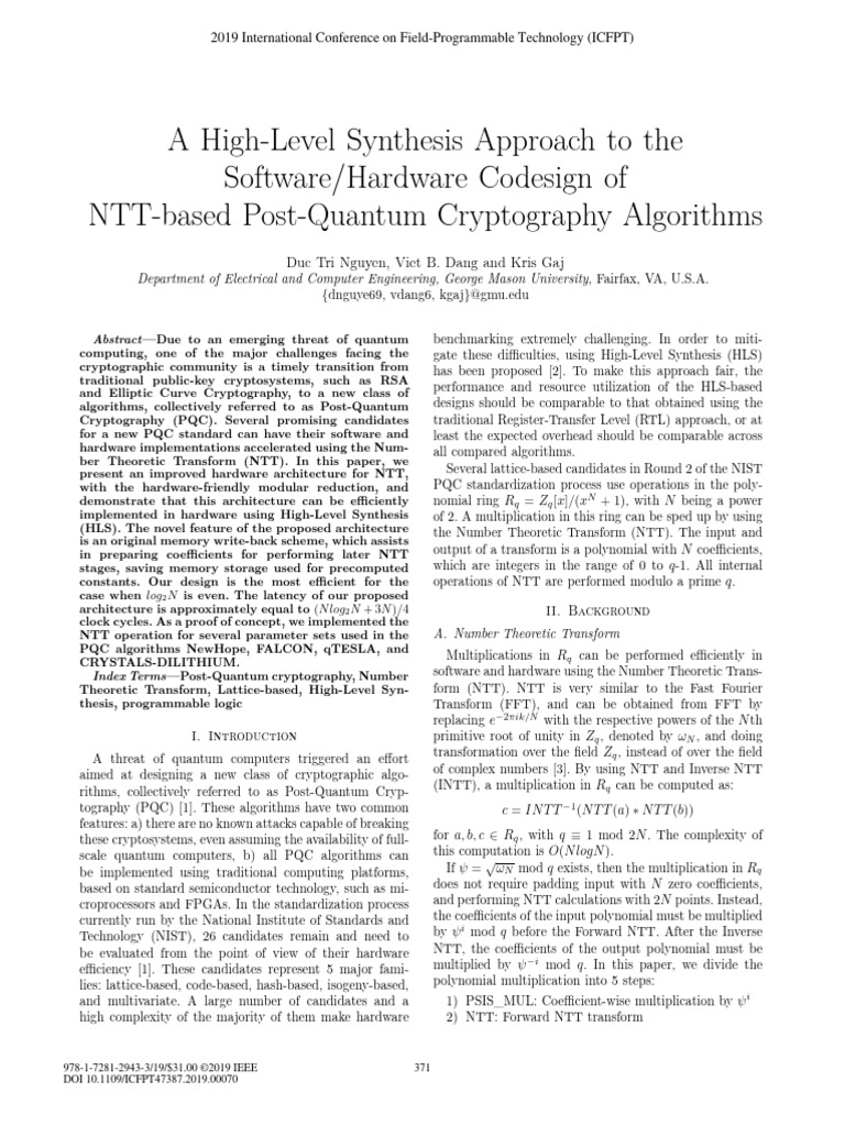 A High-Level Synthesis Approach To The Software Hardware Codesign of NTT-Based Post-Quantum ...