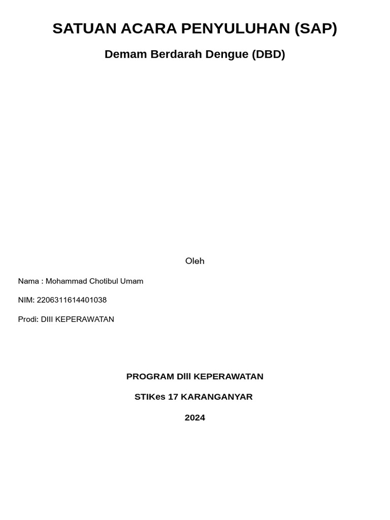 SATUAN ACARA PENYULUHAN SAP Demam Berdar - Doc 20240928 093125 0000 | PDF