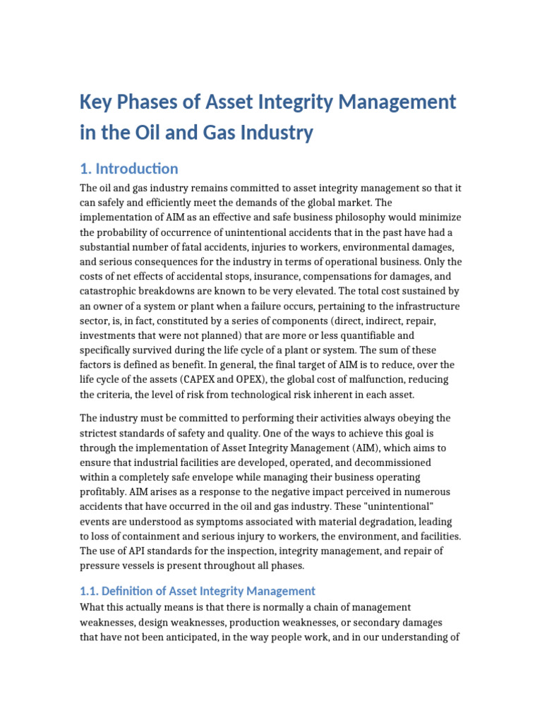Key Phases of Asset Integrity Management in the Oil and Gas Industry | PDF