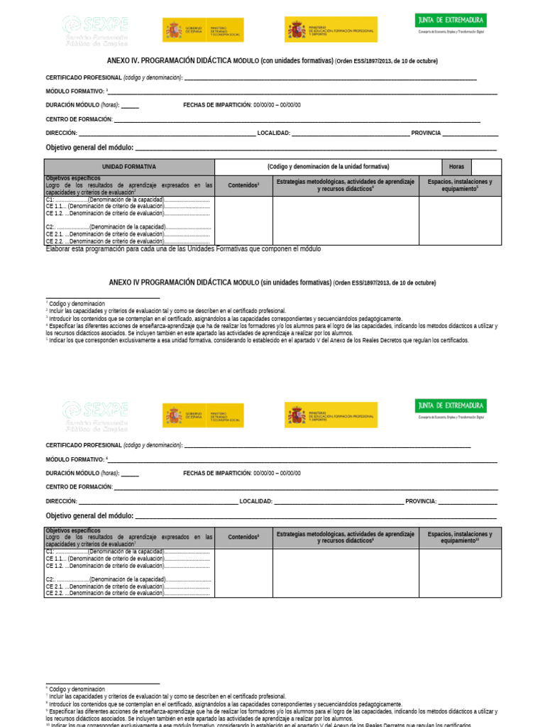 10 Programacion - Didactica - Anexo IV - Orden Ess 1897 2013 Modelo 1 | PDF