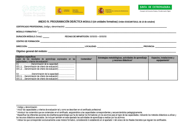 11 Programacion - Didactica - Anexo IV - Orden Ess 1897 20013 Modelo 2 | PDF