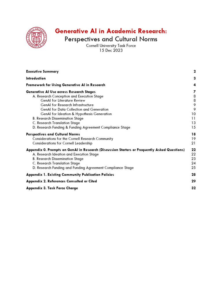 Generative AI in Research - Cornell Task Force Report-Dec2023 | PDF