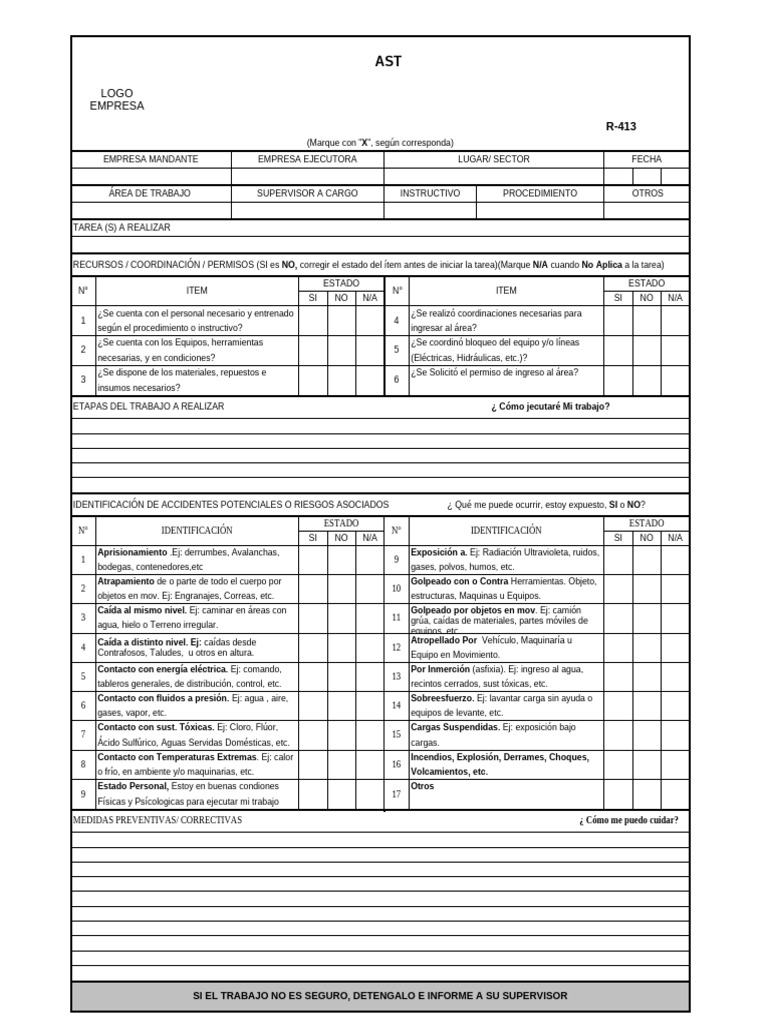 FORMATO AST ANALISIS SEGURO DE TRABAJO | PDF