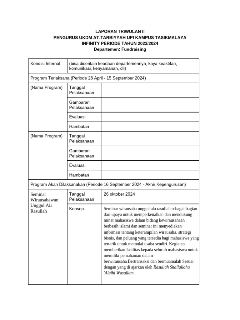 Format LAPORAN TRIWULAN II UKDM (Fundraising) | PDF