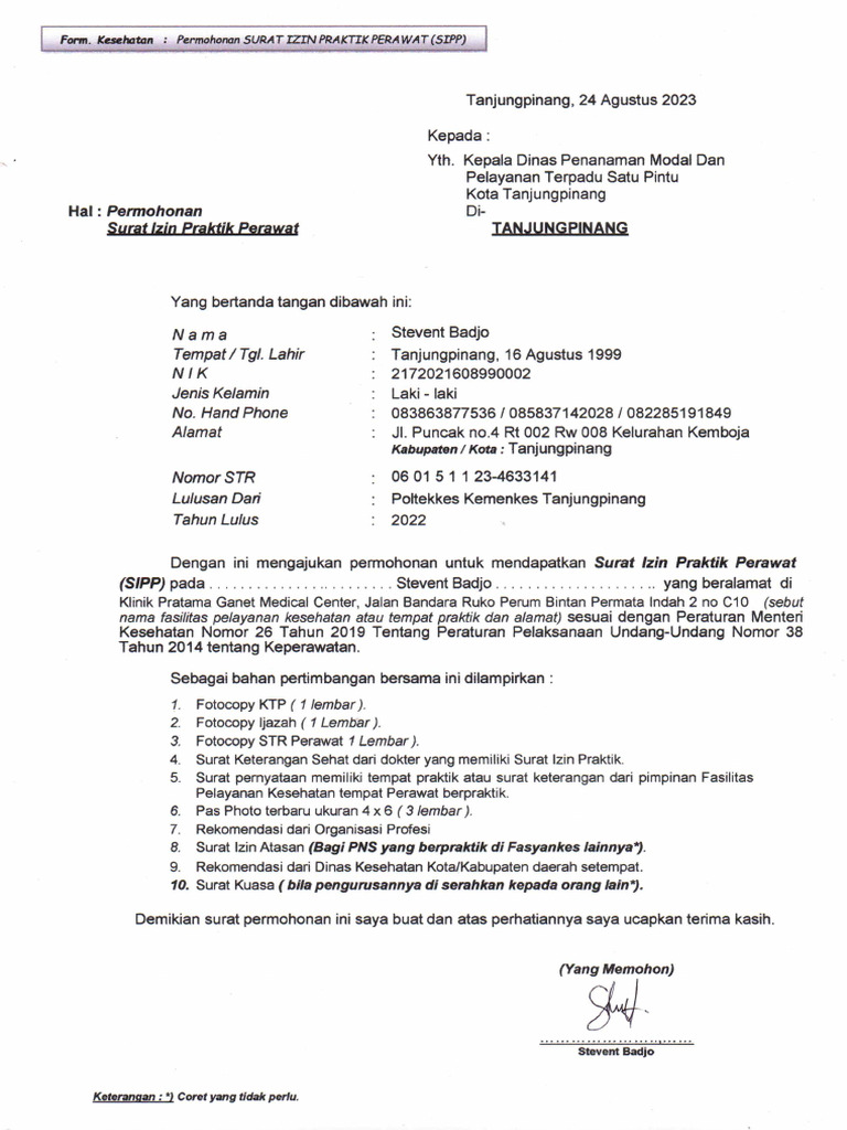 Formulir SIP Perawat | PDF