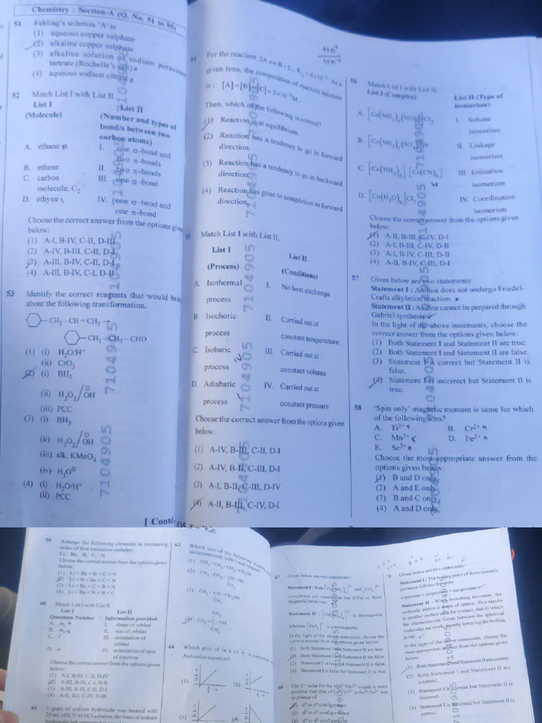 Chemistry NEET - Test Paper - 2024 | PDF