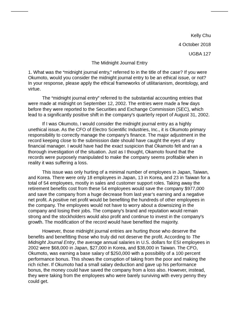 The Midnight Journal Entry Case | PDF