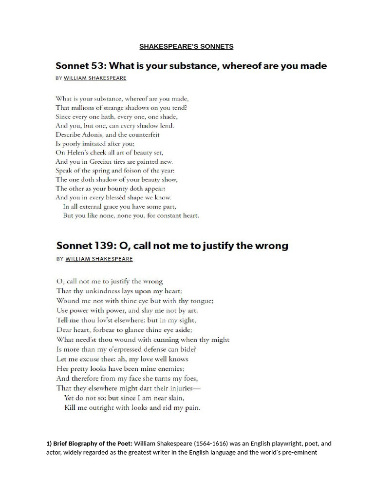 SHAKESPEARE’S SONNETS 1 | PDF
