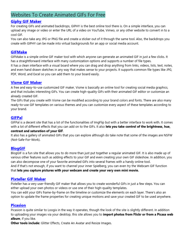 Websites To Create Animated GIFs For Free | PDF
