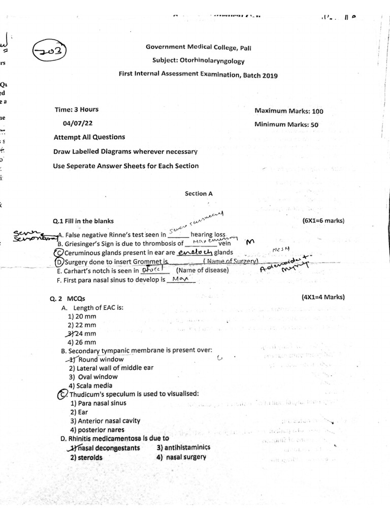 Ent Exam Papers | PDF