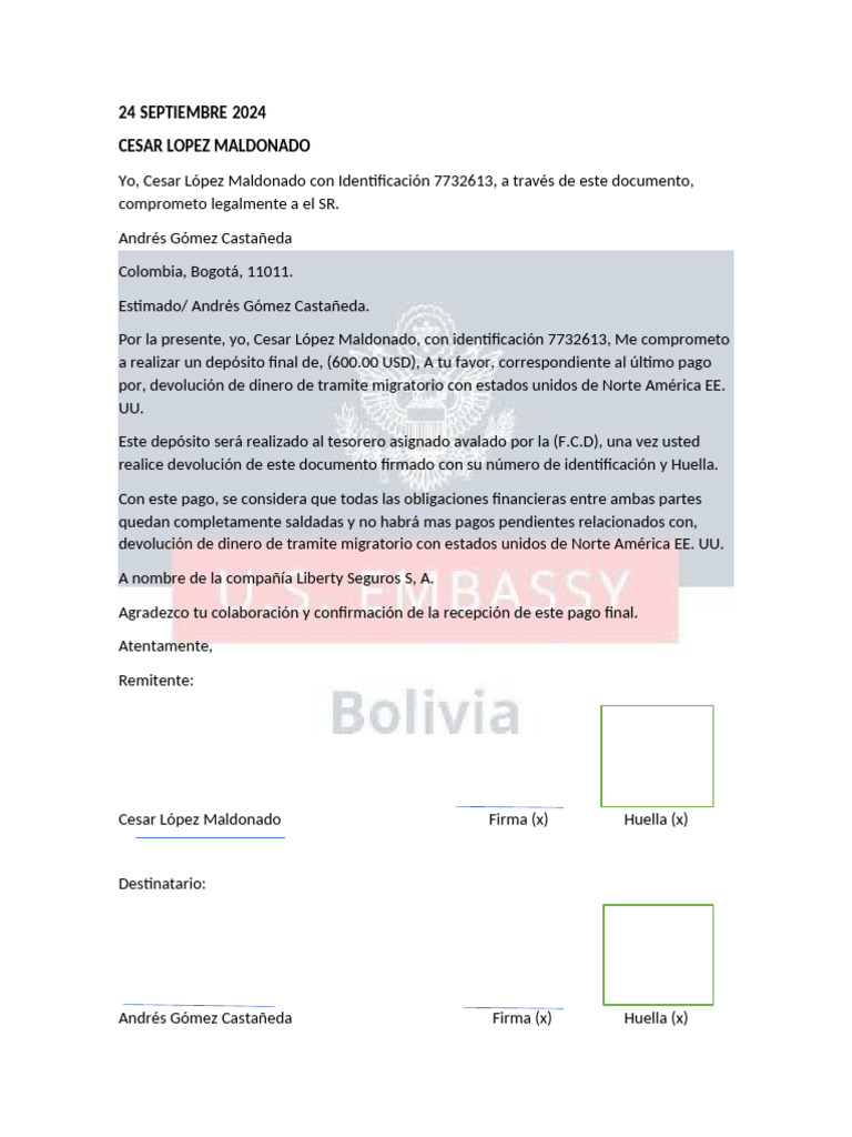 CARTA CESAR LOPEZ Bolivia | PDF