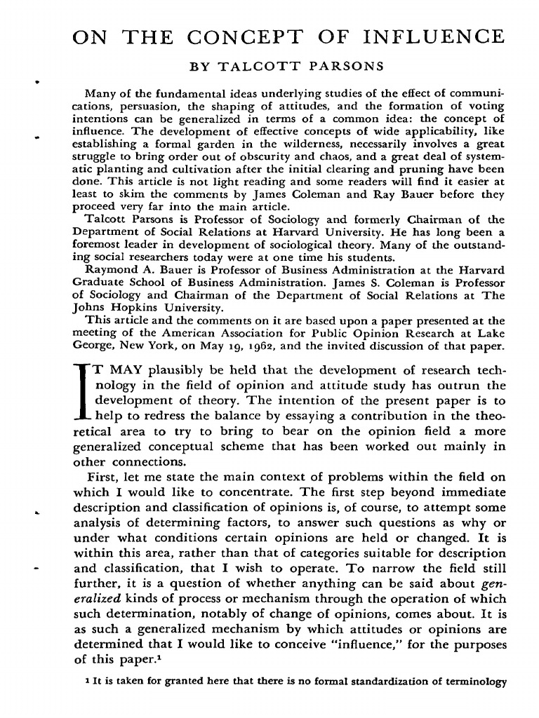 Parsons - On The Concept of Influence | PDF