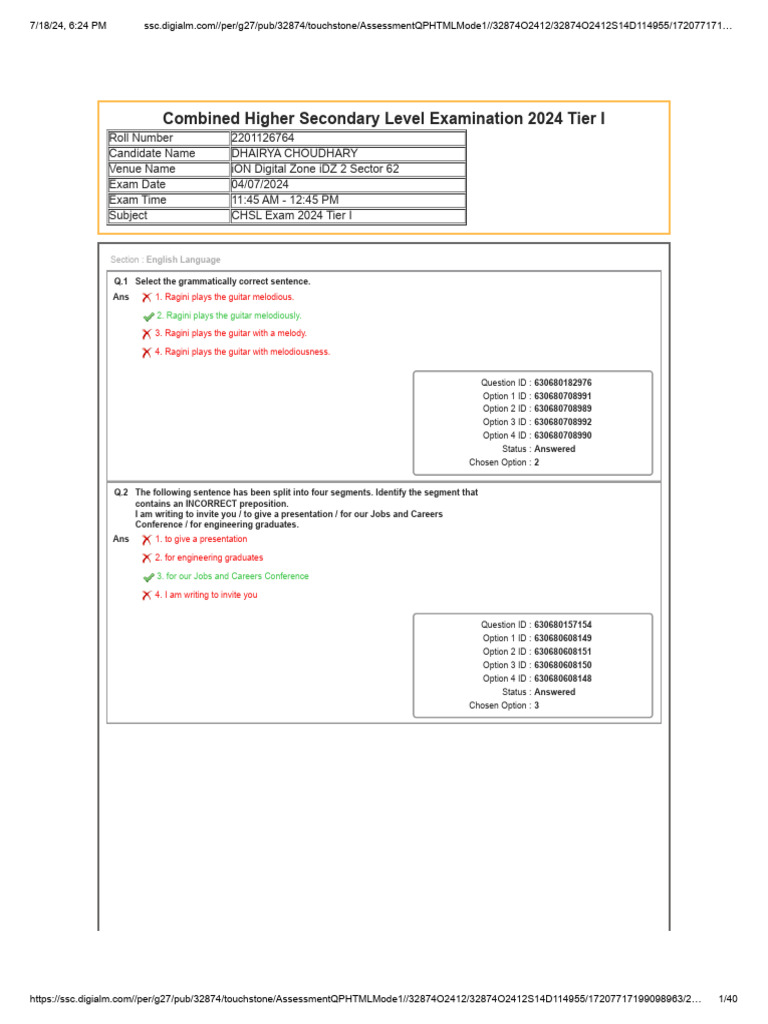 CHSL Answer Key | PDF
