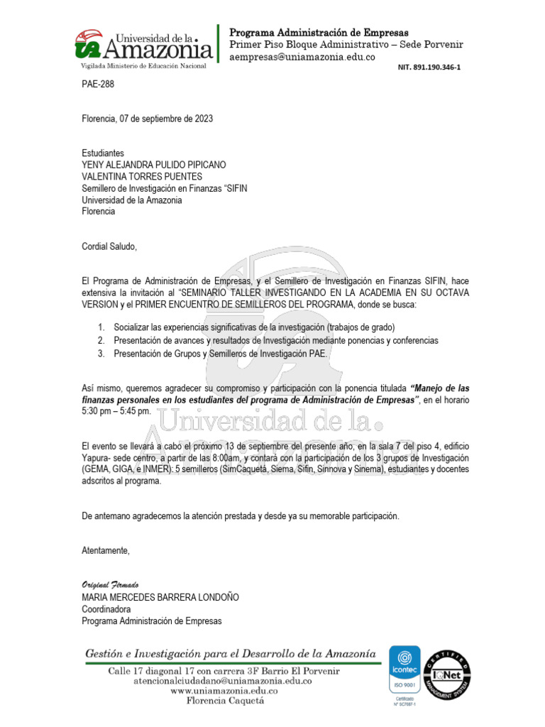 Oficio Pae-288 | PDF