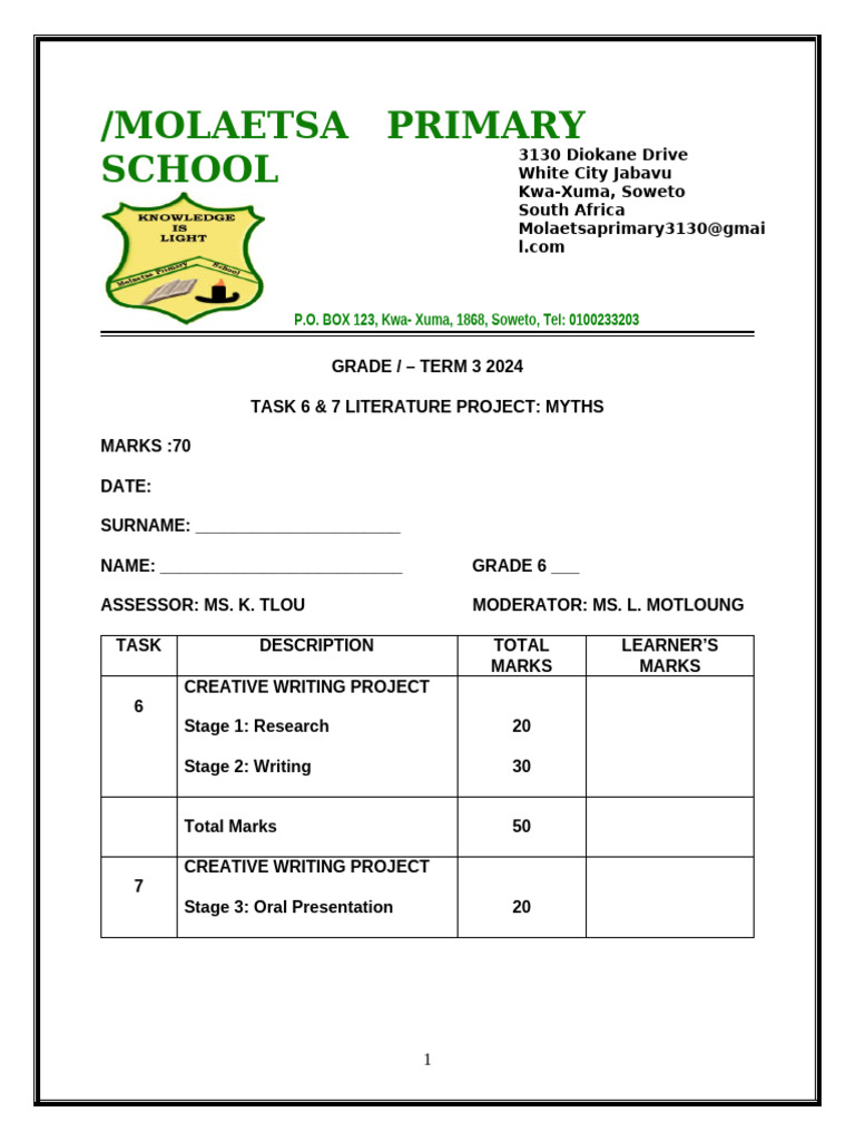 Project Term 3 Grade 6 English Grade 6 Formal Assessment | PDF