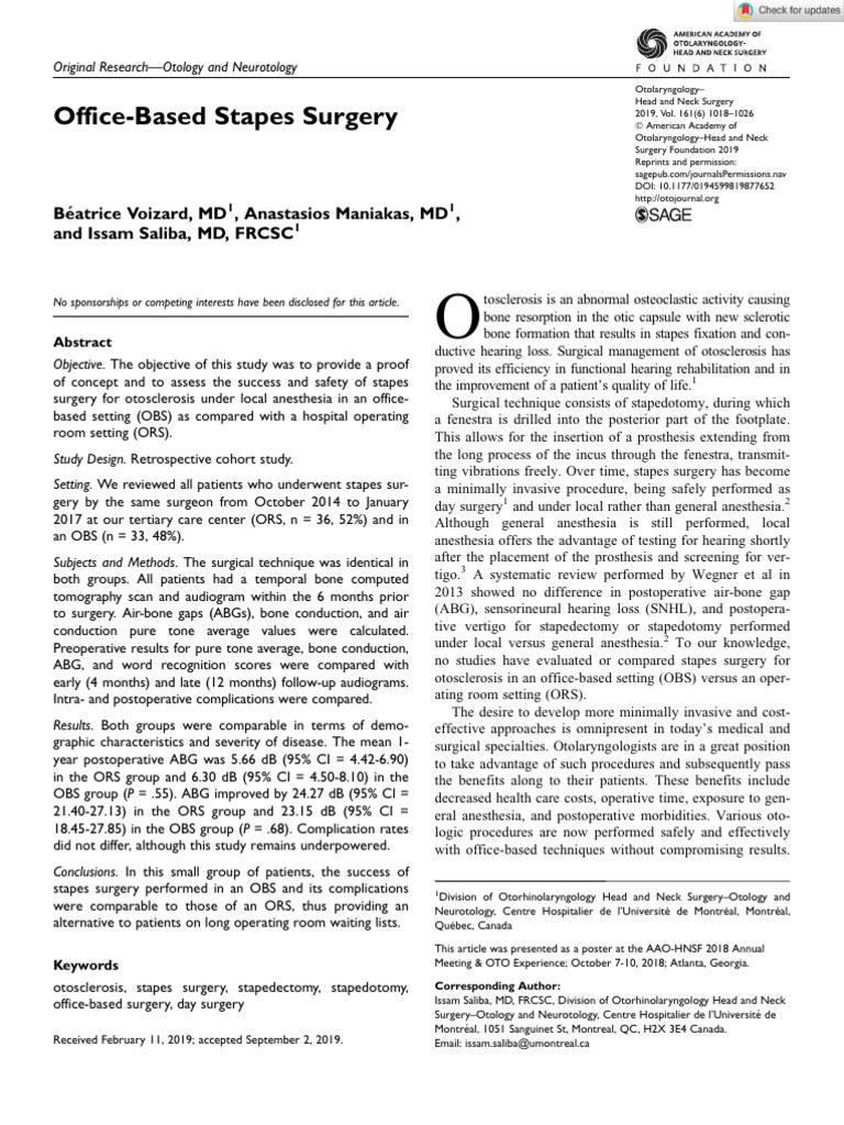 Otolaryngol - Head Neck Surg - 2019 - Voizard - Office Based Stapes ...