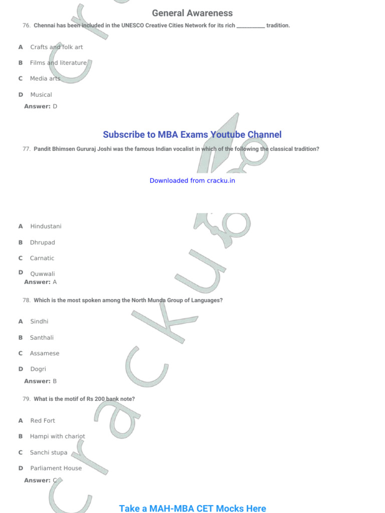 CMAT 2018 General Awareness Question Paper 1 Slot2 | PDF