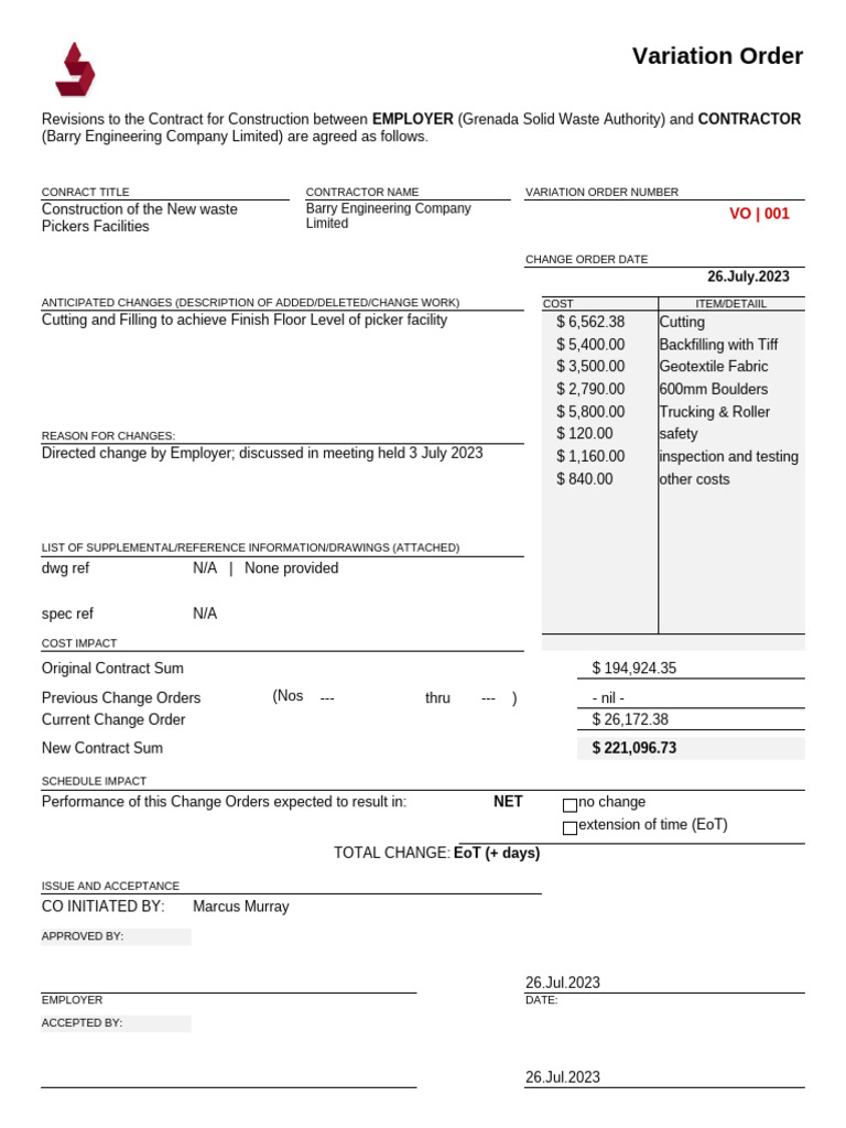 Change - Order - 001 | PDF