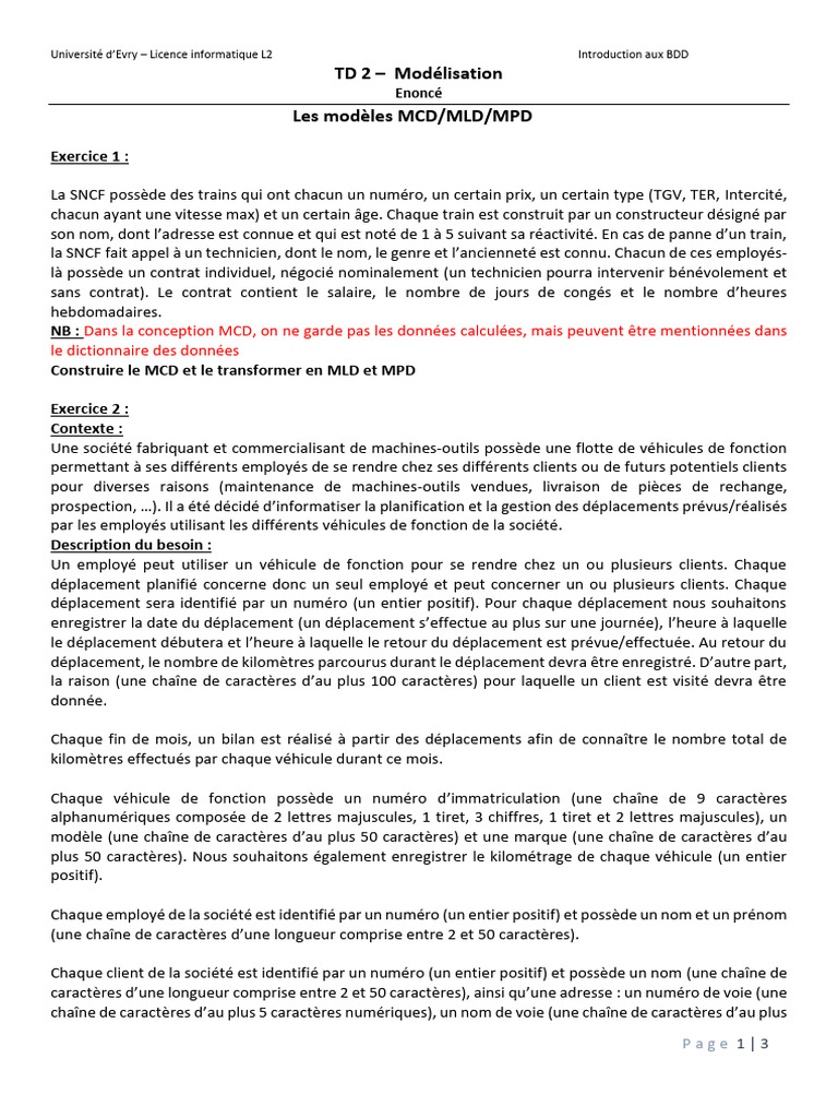 L2-TD2-BDD_Modélisation | PDF