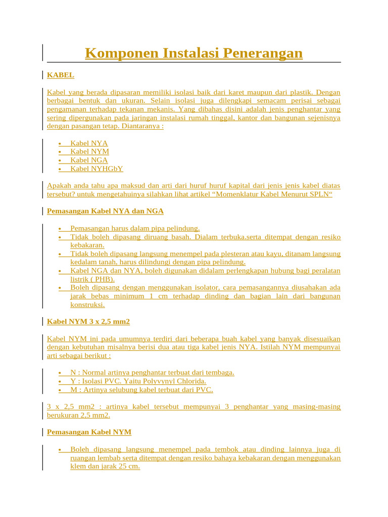 Komponen Instalasi Penerangan | PDF