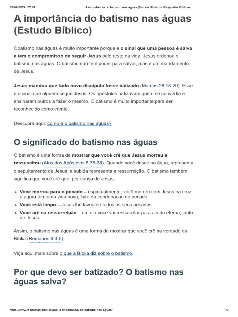 A Importância Do Batismo Nas Águas (Estudo Bíblico) - Respostas ...