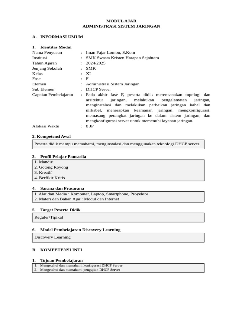 MODUL AJAR - DHCP Server | PDF