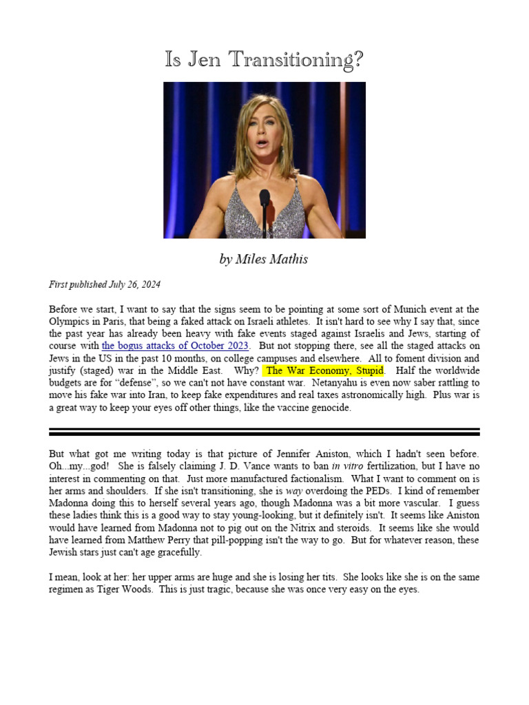 Is Jen Transitioning?: by Miles Mathis | PDF