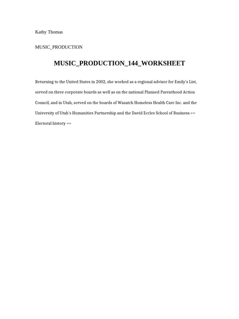 Music Production 144 Worksheet | PDF