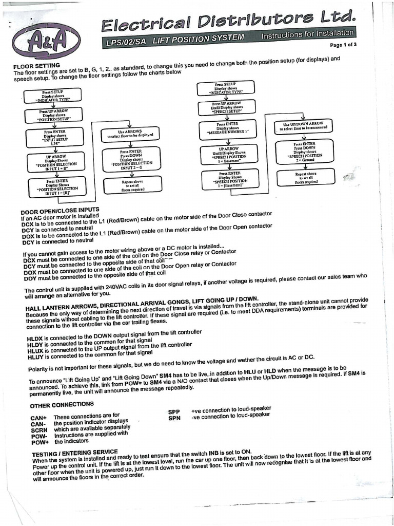 A&A Lift Position System Data Sheet | PDF