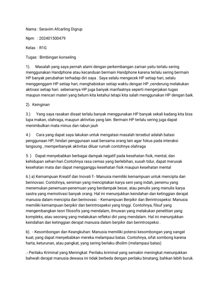 Tugas Pribadi Dasar BK | PDF