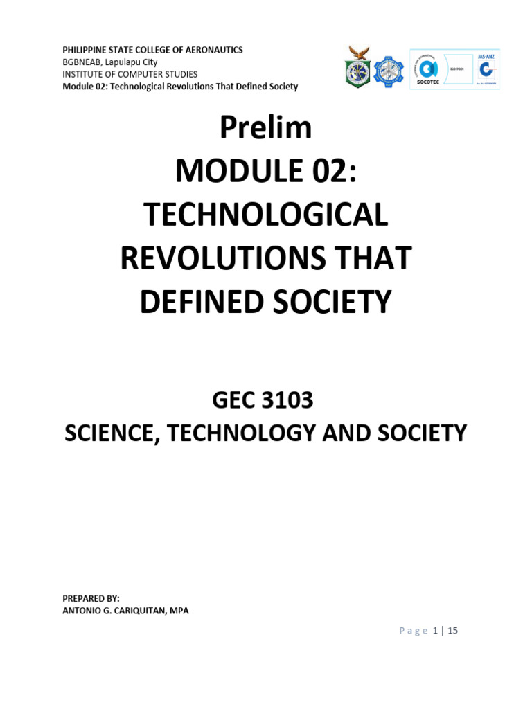 CARIQUITAN-GEC 3103 Module 2 Technological Revolutions That Defined Society (Prelim) | PDF