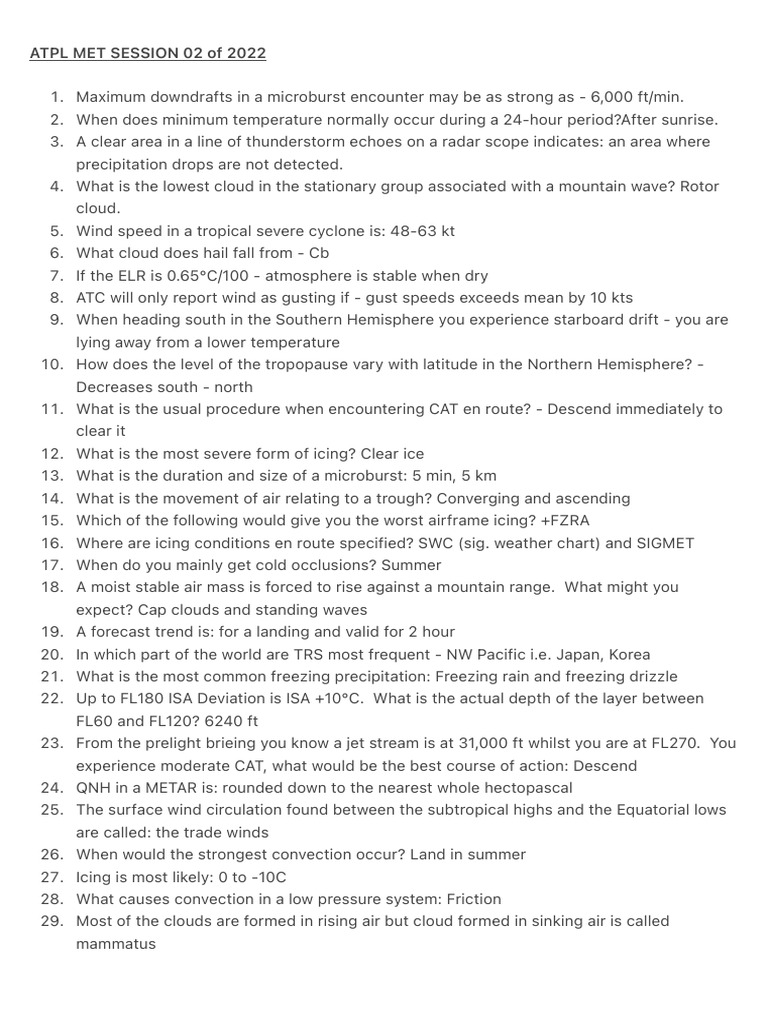 Dgca Atpl-Met Questions | PDF