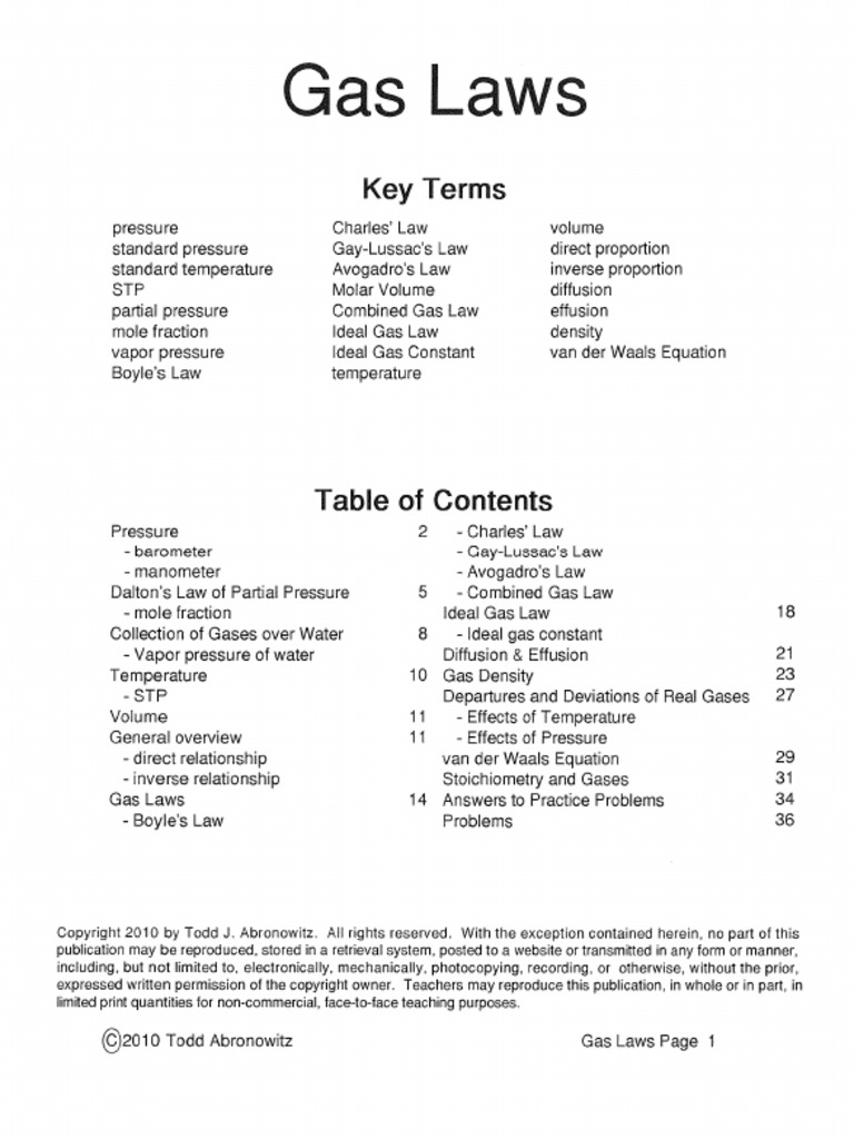 Gas Laws Independent Study Packet | PDF