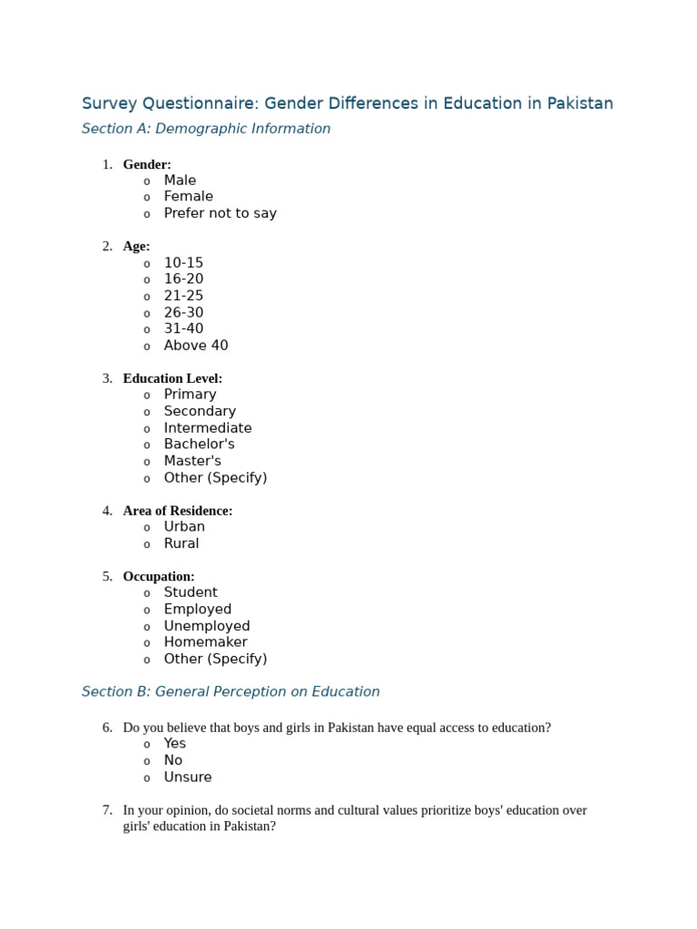 Survey Questionnaire | PDF