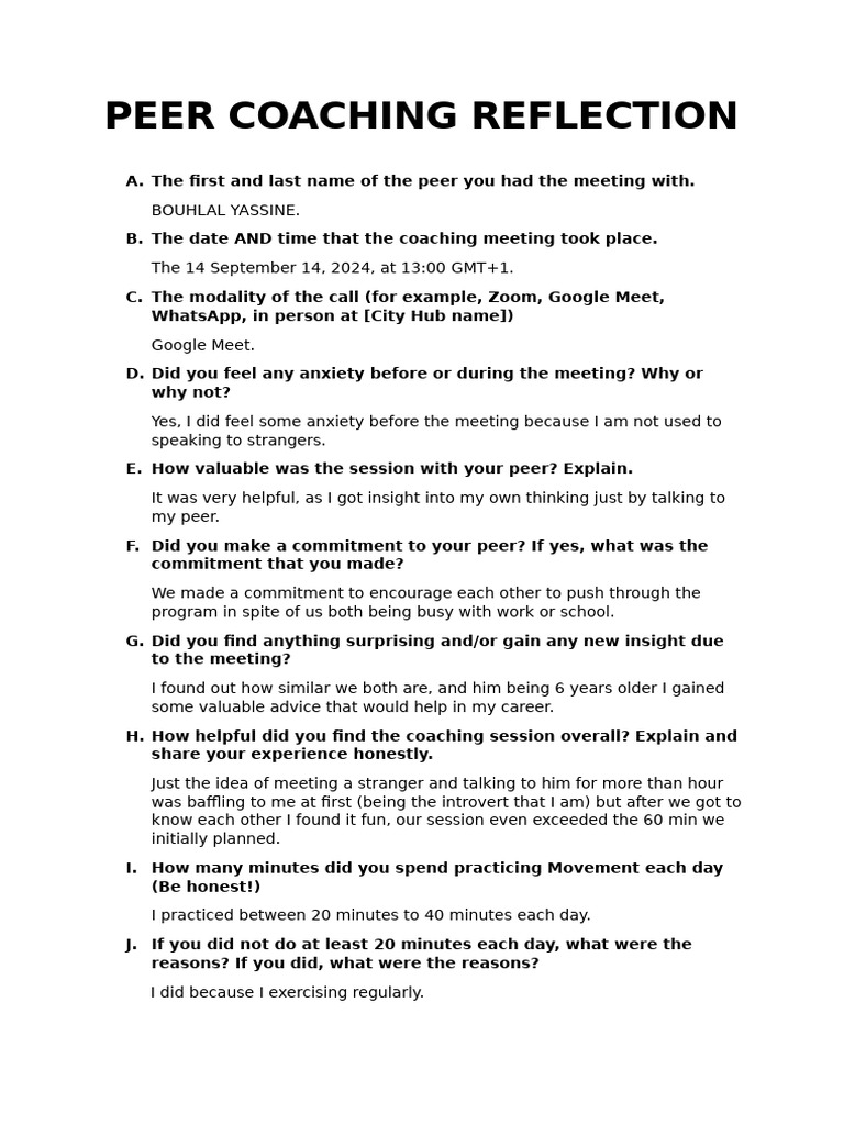 Peer Coaching Reflection | PDF
