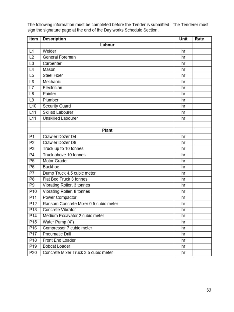 Daywork Schedule | PDF