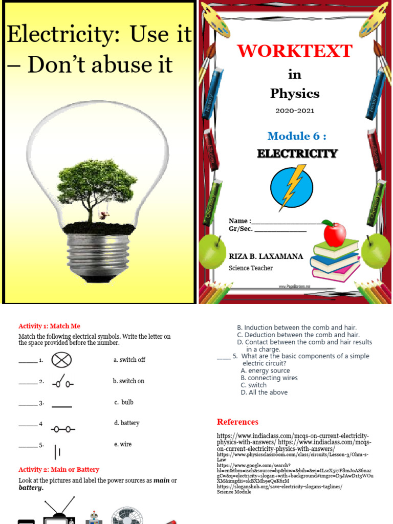 Worktext in Physics Module 6 Electricity | PDF