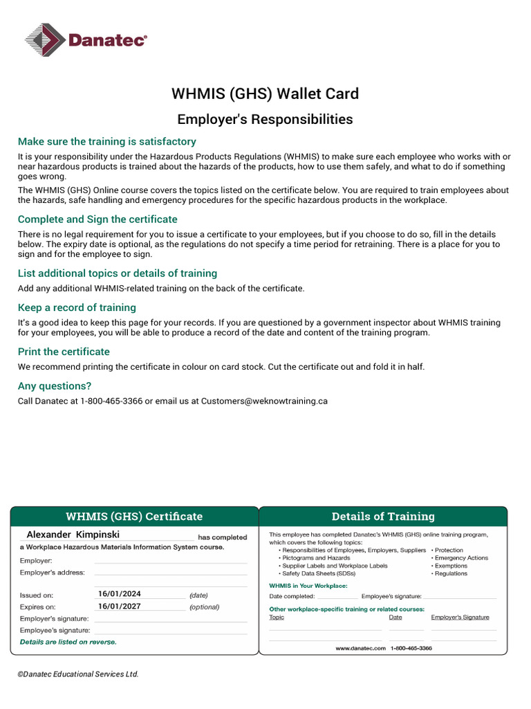 WHMIS Certificate | PDF