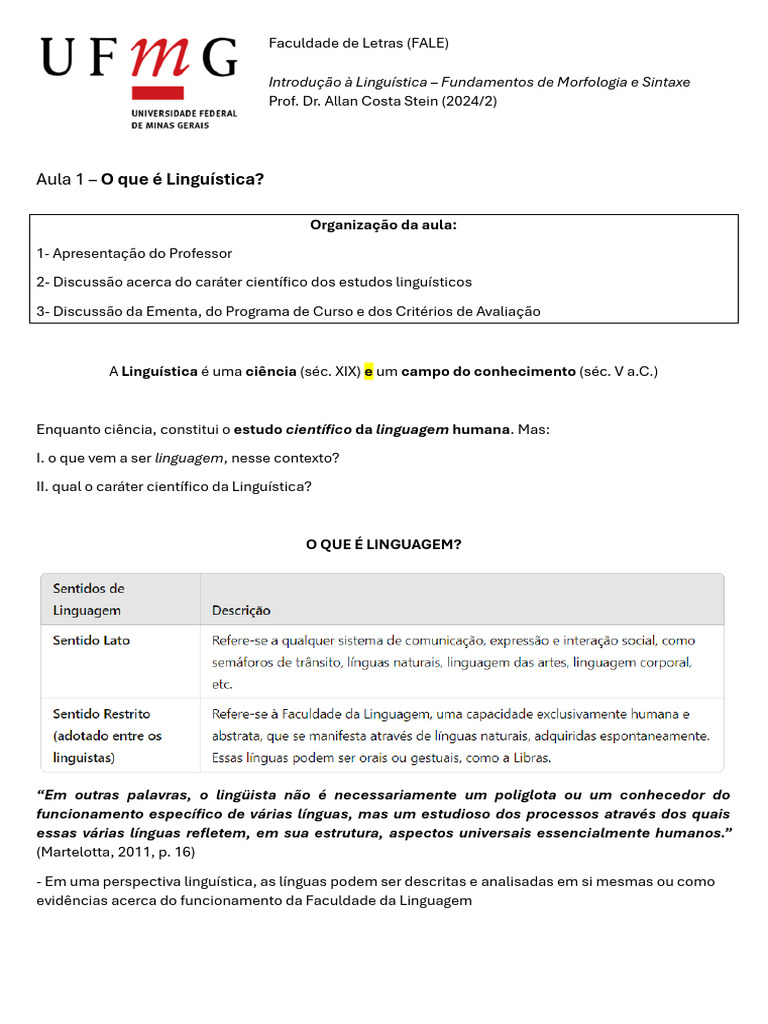 Aula 1 O Que é Linguística Fms Pdf