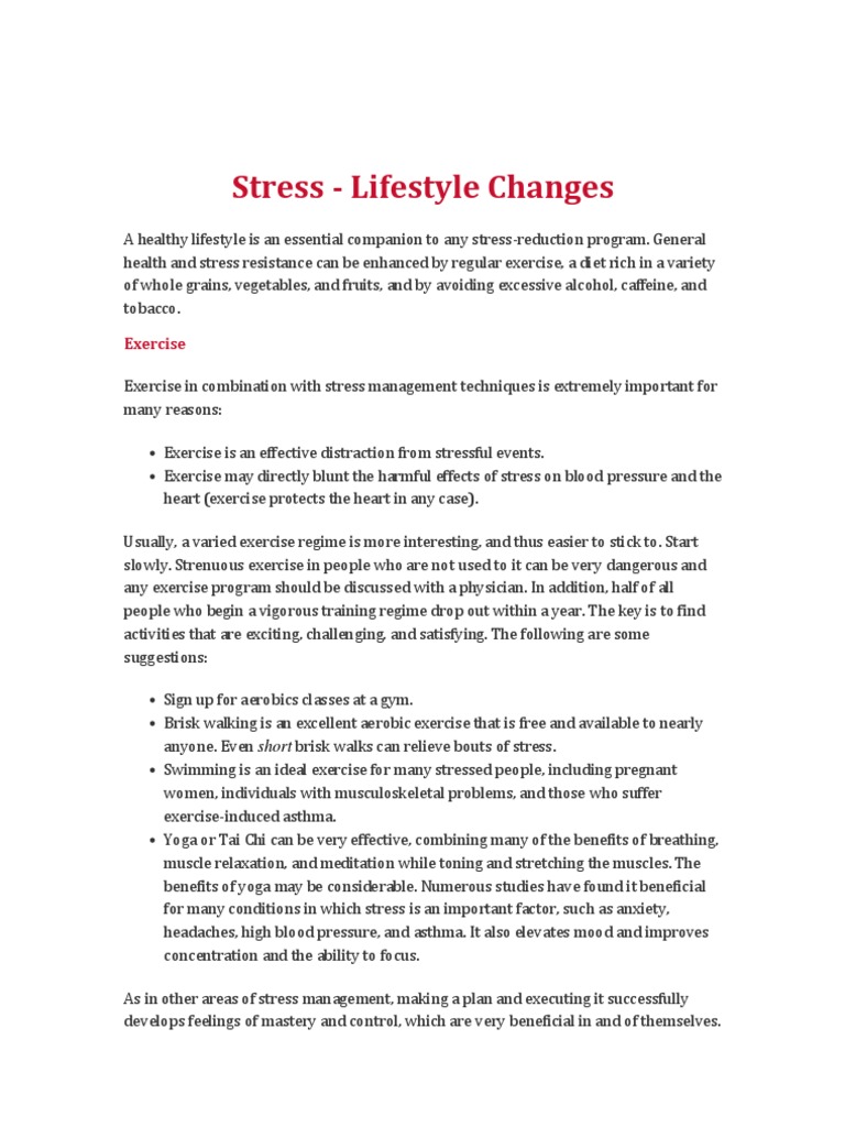 Stress-Life Style Changes | PDF | Relaxation (Psychology) | Physical ...