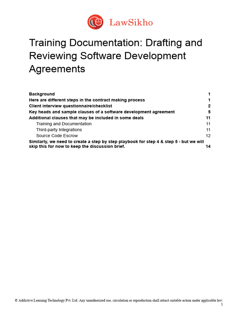 Training Documentation - Software Development Agreement | PDF