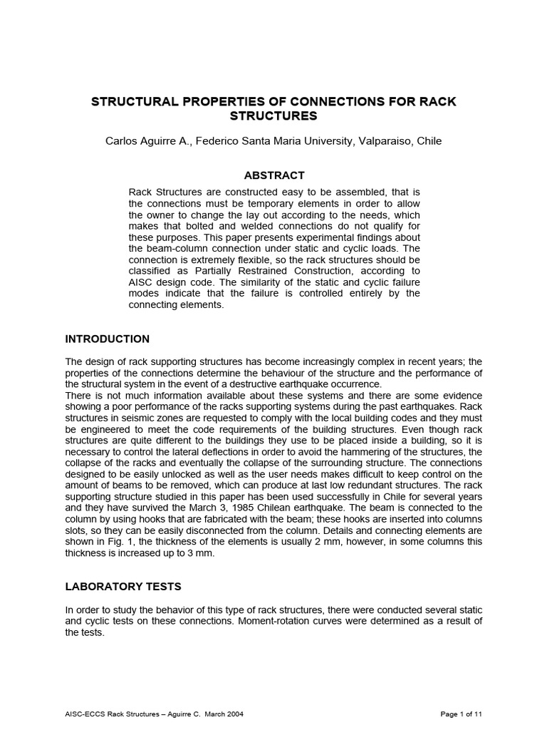 Structural Properties of Connections For Rack Structures | PDF