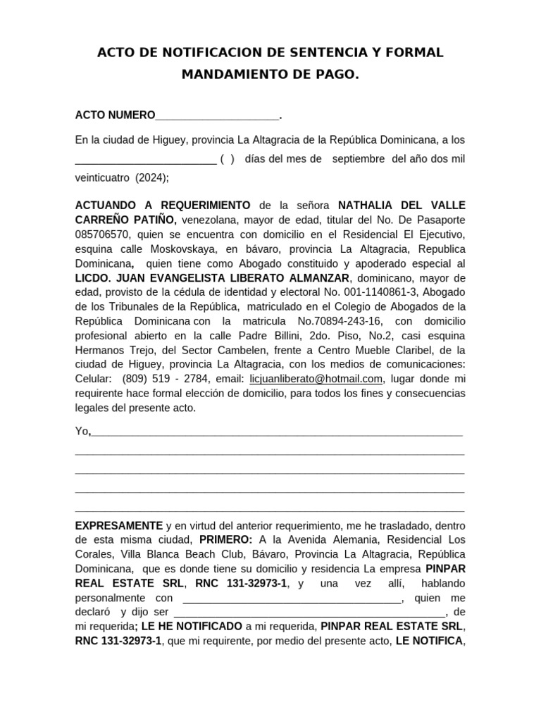ACTO DE NOTIFICACION DE SENTENCIA NATHALIA DEL VALLE | PDF ACTO DE NOTIFICACION DE SENTENCIA NATHALIA DEL VALLE | PDF
